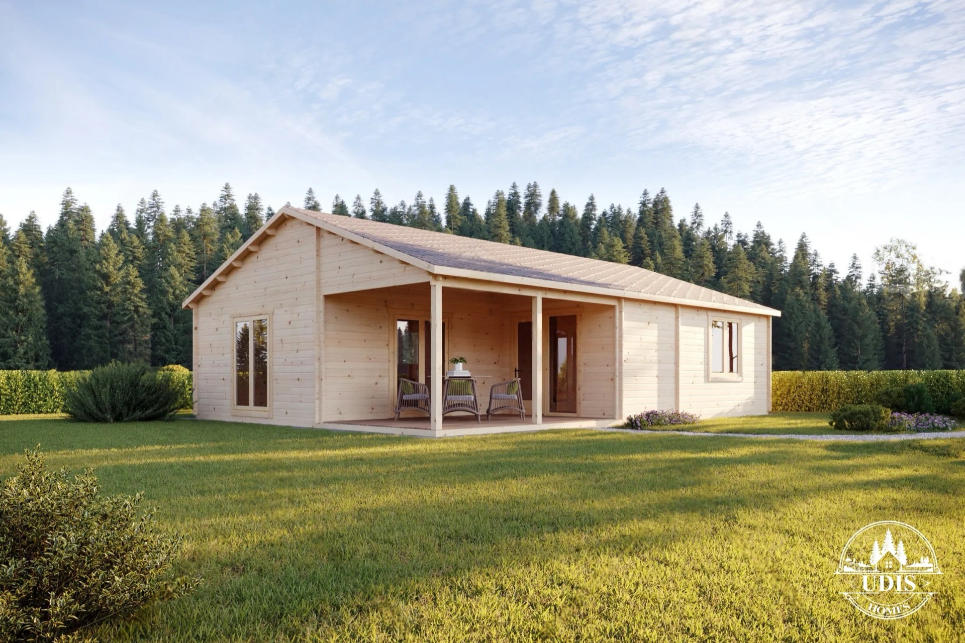 Casa izolată din lemn OITUZ 73m² + 14m² terasa cu 2 dormitoare - Udis.ro